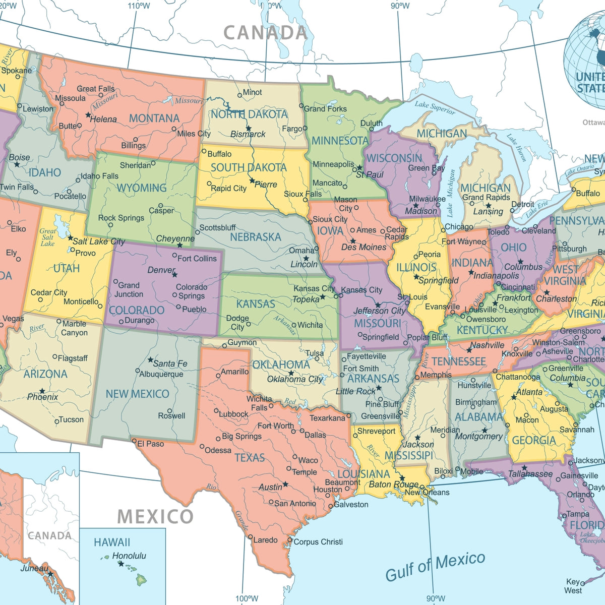 United States Political Map Wall Art – Artopia